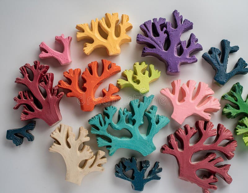 A Vibrant Array of Multi-colored Coral Pieces Arranged Against a White ...
