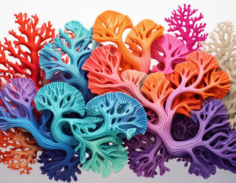 A Vibrant Array of Multi-colored Coral Pieces Arranged Against a White ...