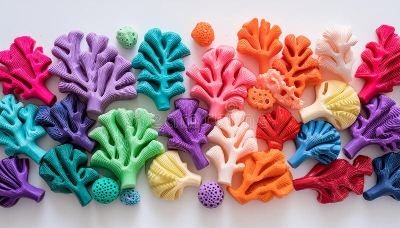 A Vibrant Array of Multi-colored Coral Pieces Arranged Against a White ...