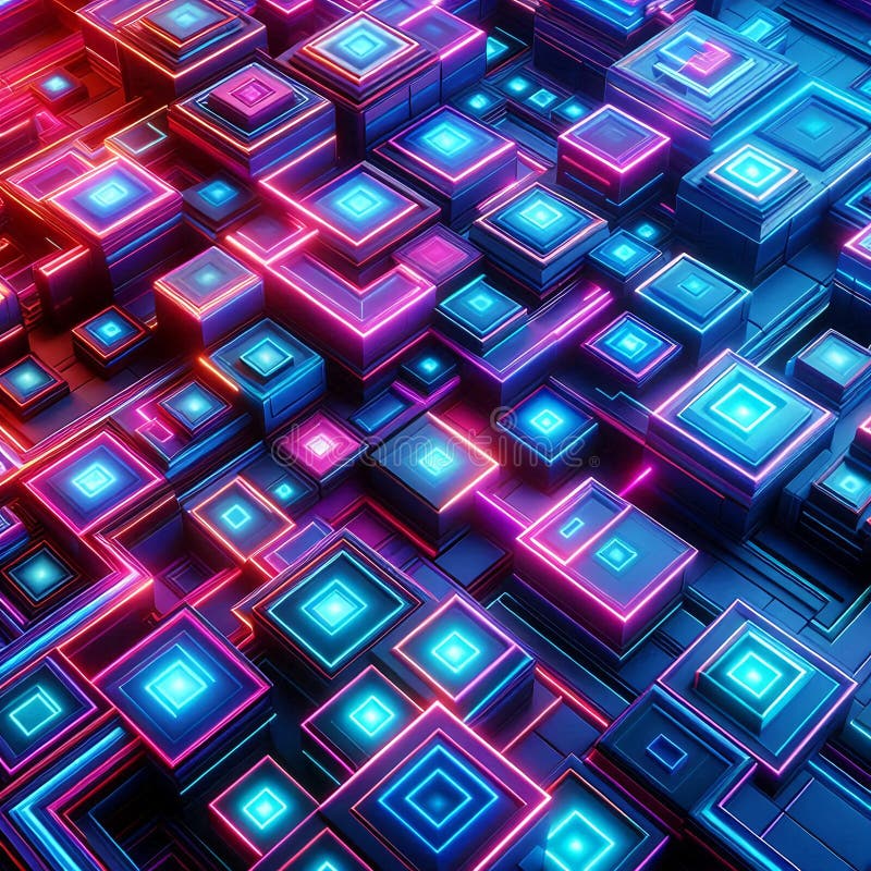 A Vibrant Array of Neon-lit, Three-dimensional Cubes in Shades of Blue ...