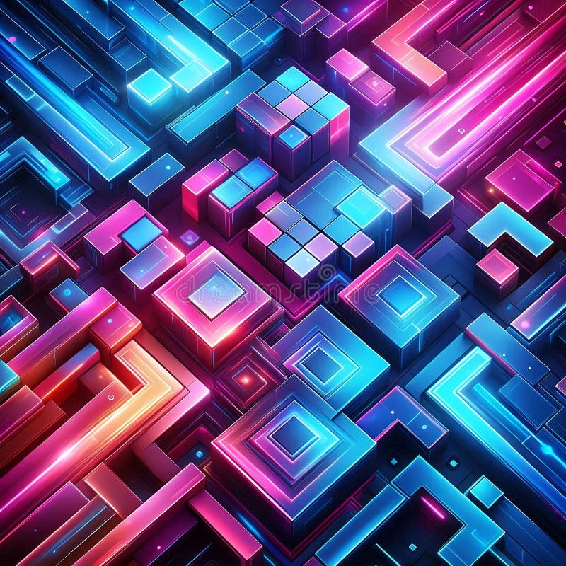 A Vibrant Array of Neon-lit, Three-dimensional Cubes in Shades of Blue ...