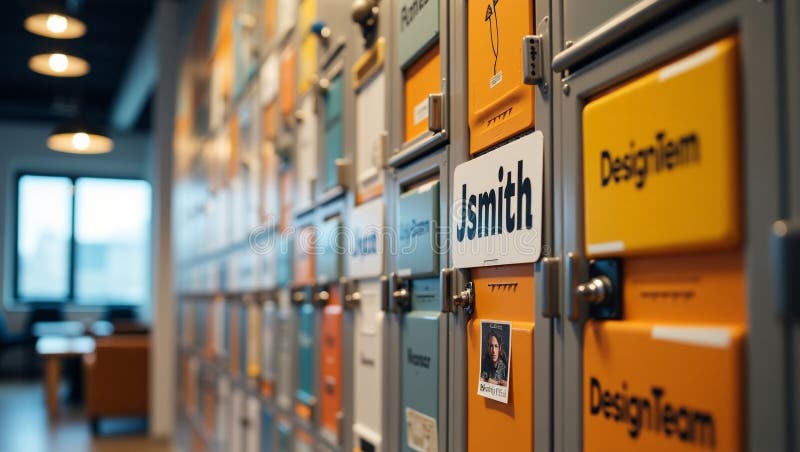 Colorful Lockers Line a Modern Office Reflecting Team Diversity ...