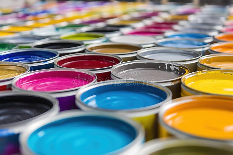Vibrant Array of Open Paint Cans Stock Image - Image of crafting ...