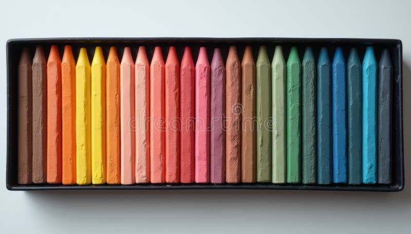Vibrant Array of Pastel Crayons in a Sleek Black Box Stock Image ...