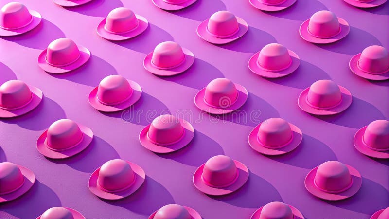 A Vibrant Array of Pink Bowler Hats Arranged in a Repeating Pattern on ...