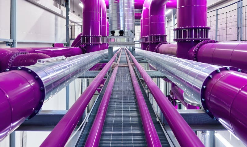 A Vibrant Array of Purple Industrial Pipes and Ducts in a Modern ...