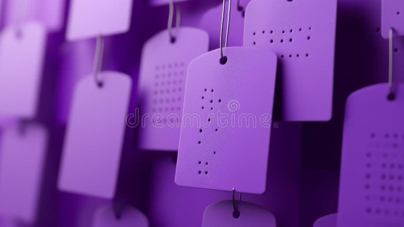 Artistic Display of Purple Tags with Unique Patterns in a Creative ...