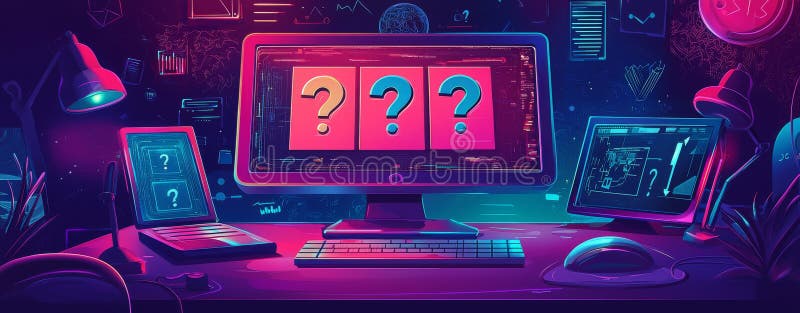 A Vibrant Array of Question Marks Surrounds a Computer Screen ...