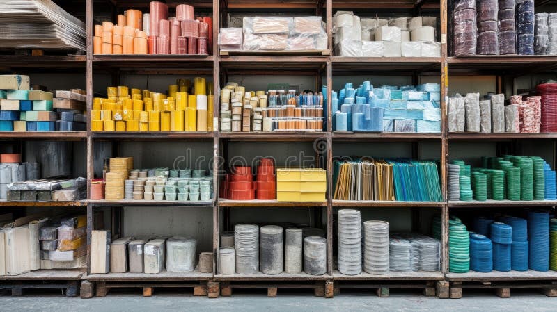 A Vibrant Array of Raw Materials is Organized on Shelves Representing a ...