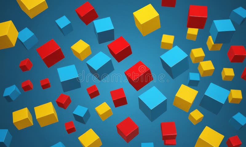 Vibrant Array Red, Blue, and Yellow Cubes Floats in Dynamic, Abstract ...