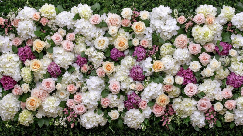 A Vibrant Array of Roses and Hydrangeas in Soft Pastel Tones Creates an ...