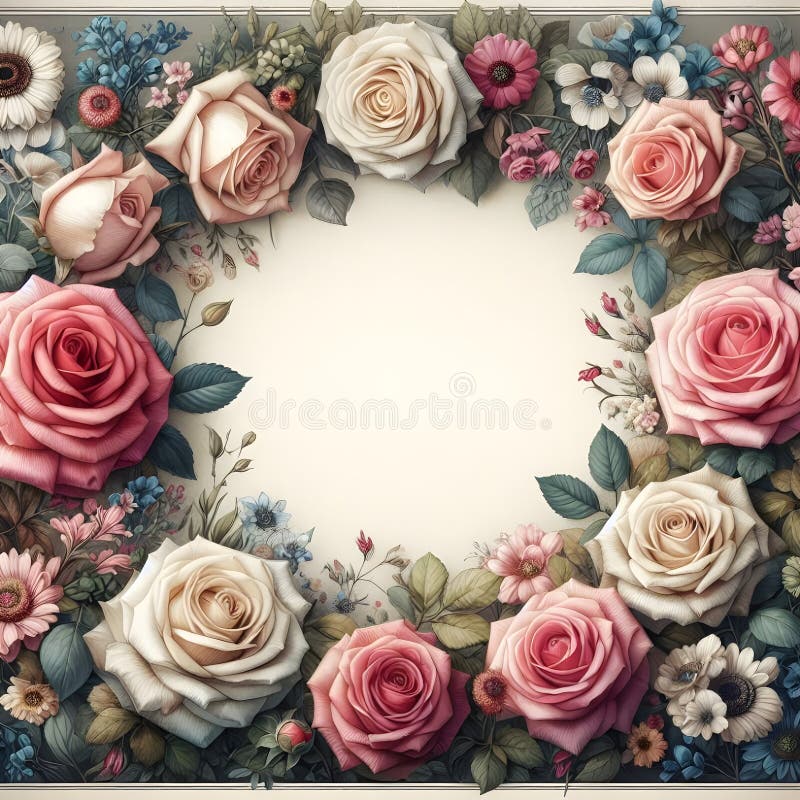 An Arrangement of Roses Framing a Blank Space, Creating a Backdrop for ...