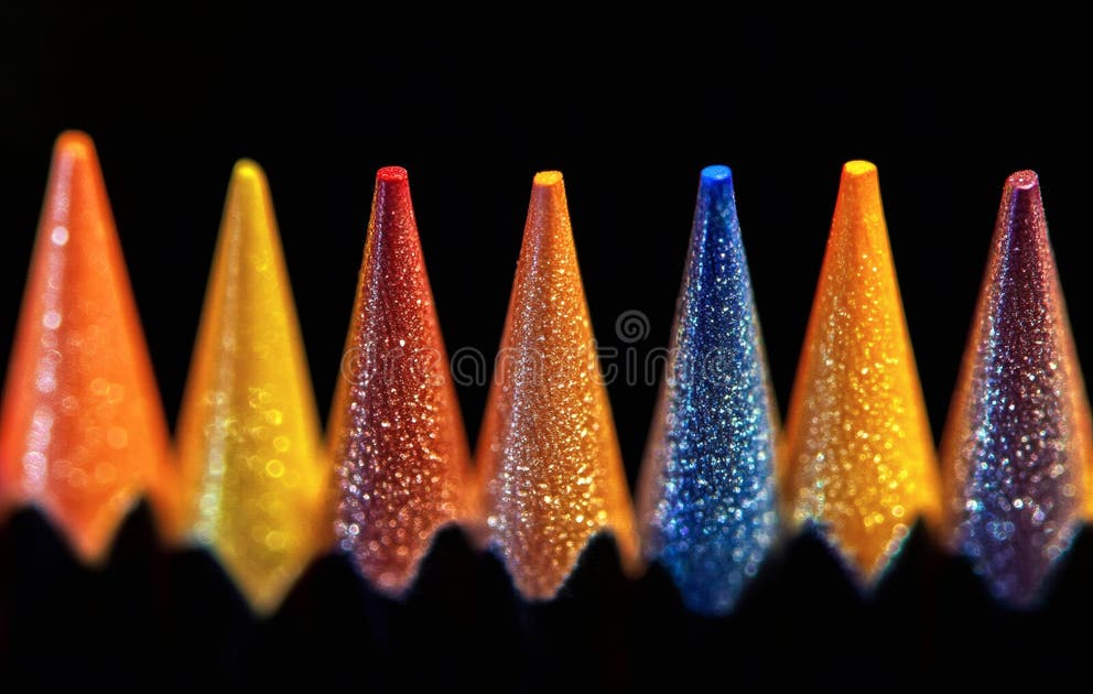 Vibrant Array: a Row of Sharpened Colored Pencils Gleam Against a Stark ...