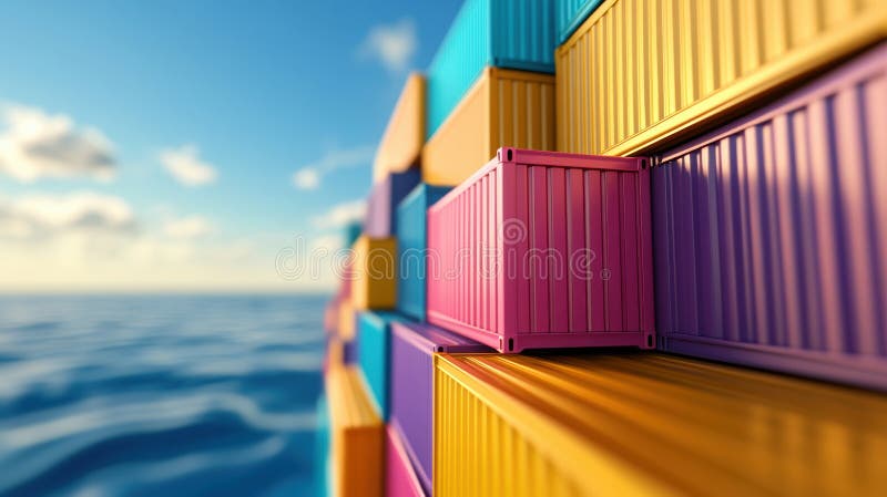 Colorful Shipping Containers Stacked by the Ocean Under a Clear Blue ...