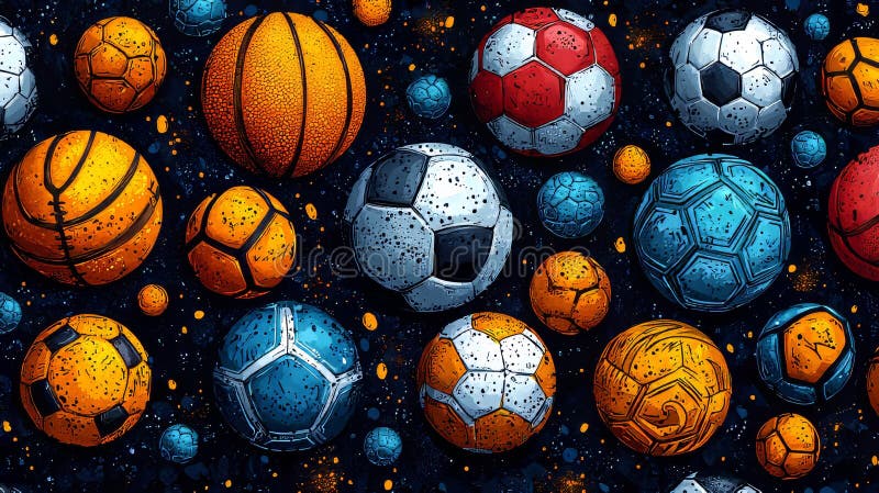 A Vibrant Array of Sports Balls and Equipment. Stock Illustration ...