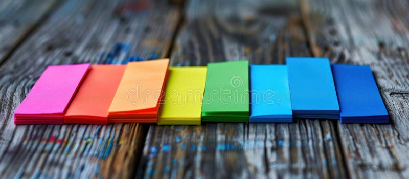 Vibrant Array of Sticky Notes on Wooden Table Stock Illustration ...
