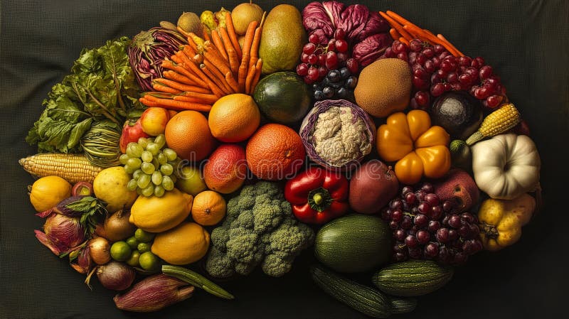 Vibrant Array of Vegetables Forming a Brain Shape Stock Photo - Image ...