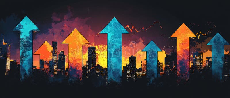 Vibrant Arrows Rise Against a Dramatic Sunset Backdrop, Showcasing a ...