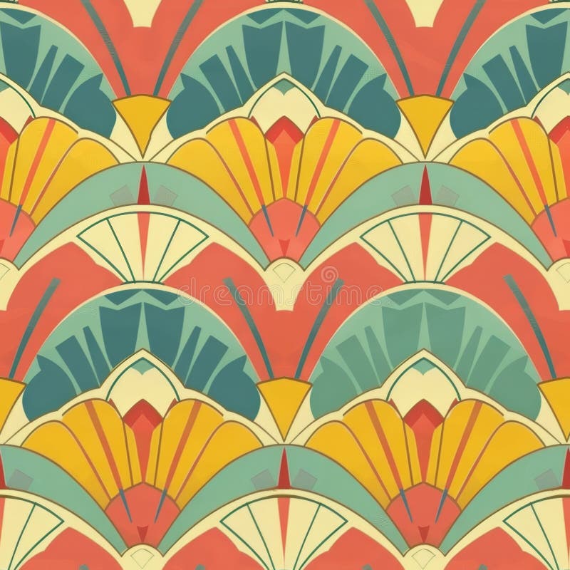 Vibrant Art Deco Fan Pattern Wallpaper Design Stock Photo - Image of ...