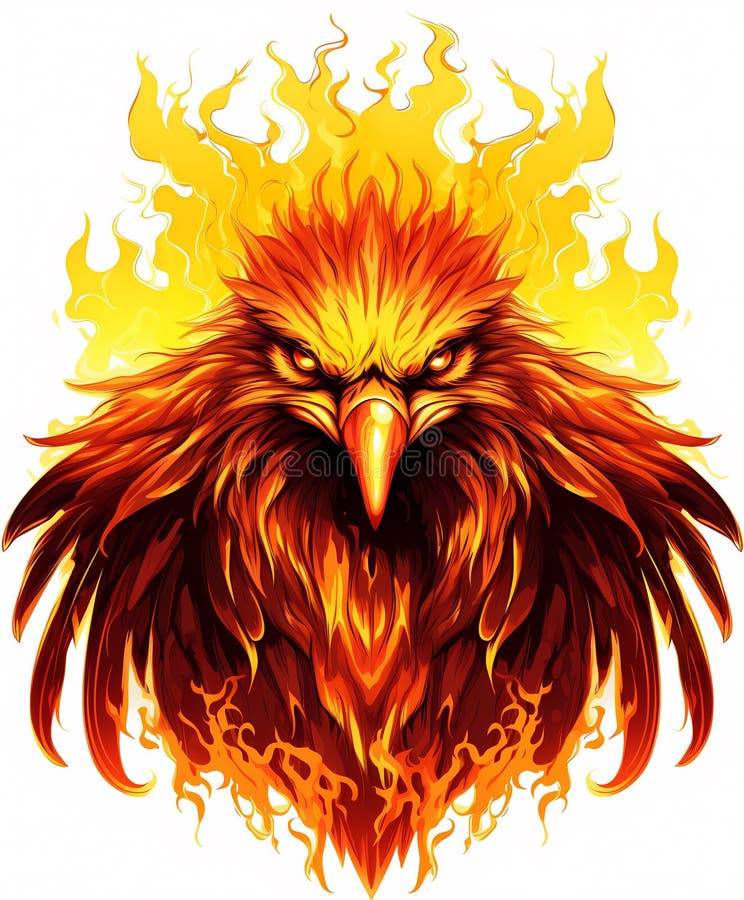 Vibrant Art of Eagle Soaring Over Sun with Fire Flames Stock ...