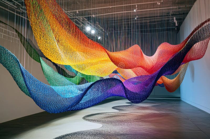 This Vibrant Art Installation Features Suspended Threads in a Wave ...