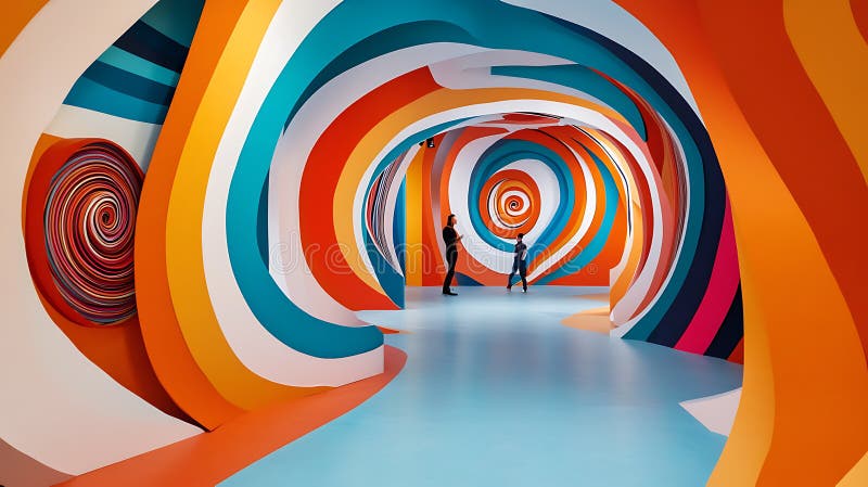 Two People Explore an Immersive Art Installation Featuring Vibrant ...