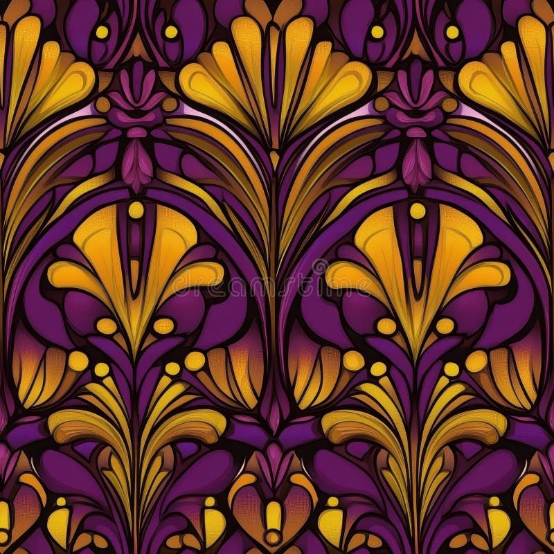 Vibrant Art Nouveau Inspired Floral Pattern Design Stock Image - Image ...