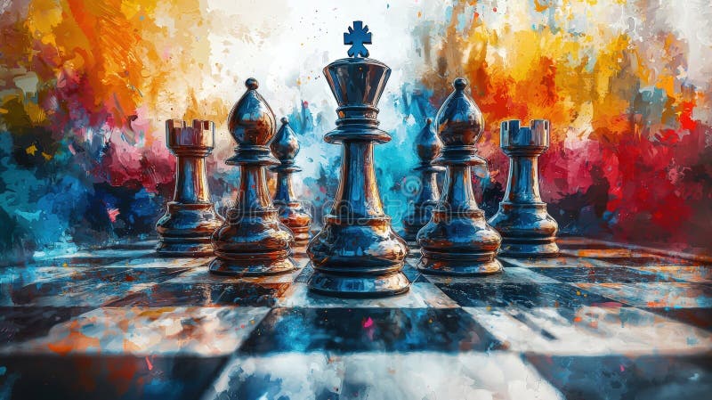 A Vibrant Artistic Chess Scene Featuring Intricately Designed Pieces on ...