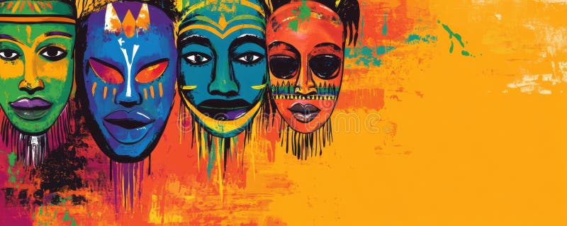 Vibrant Artistic Design Featuring Colorful African Masks with Bold ...