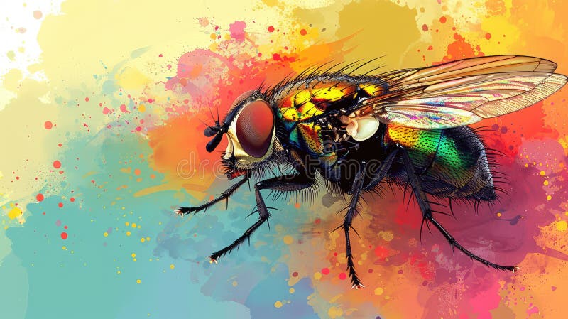 Vibrant and Artistic Illustration of a Fruit Fly on an Abstract ...