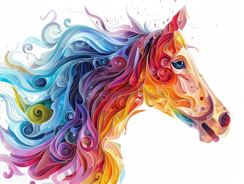 Vibrant Artistic Illustration of a Horse with Colorful Swirls and ...