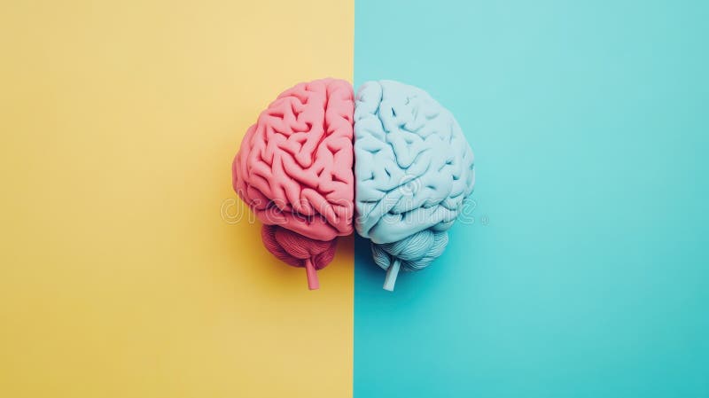 Colorful Representation of a Human Brain Divided into Pink and Blue ...