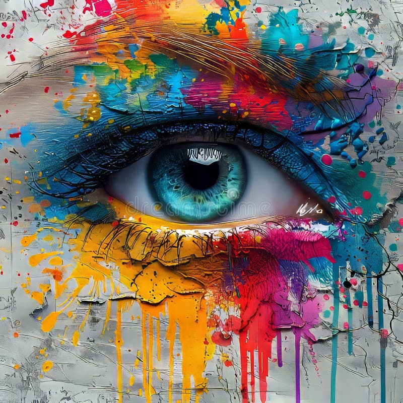 Vibrant Artistic Representation of a Human Eye with Colorful Paint ...