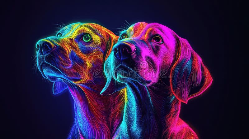 Vibrant Artistic Representation of Two Dogs? Heads with Psychedelic ...