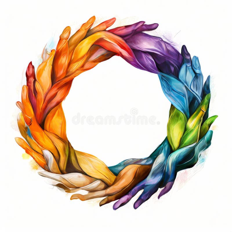Vibrant Circle of Interwoven Colorful Hands Symbolizing Unity Stock ...
