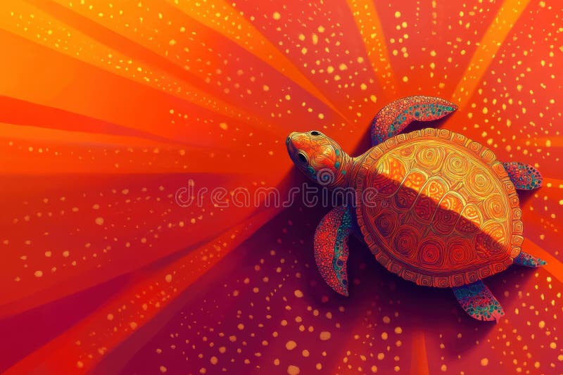 Vibrant Artistic Turtle in a Minimalistic Abstract Orange Background ...