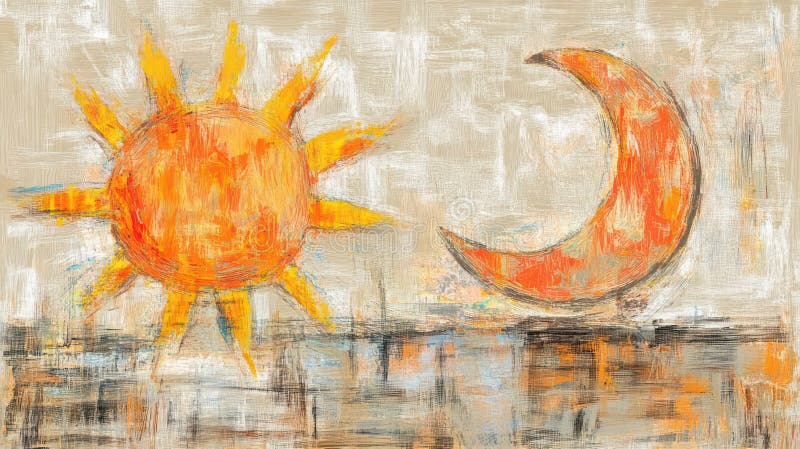 Abstract Sun and Moon Painting: Day and Night Harmony Stock ...