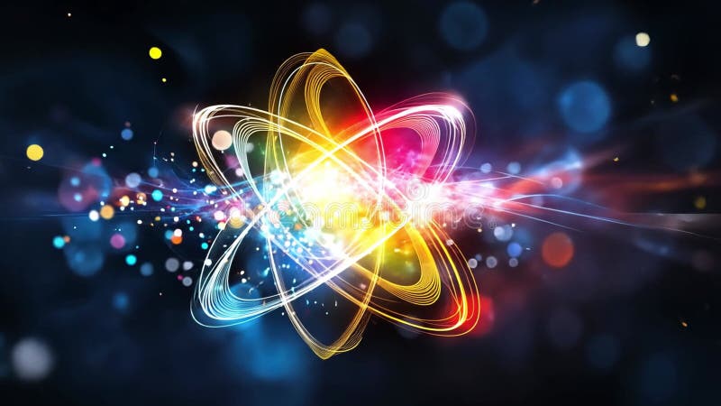 Colorful Abstract Representation of an Atom in a Cosmic Background with ...
