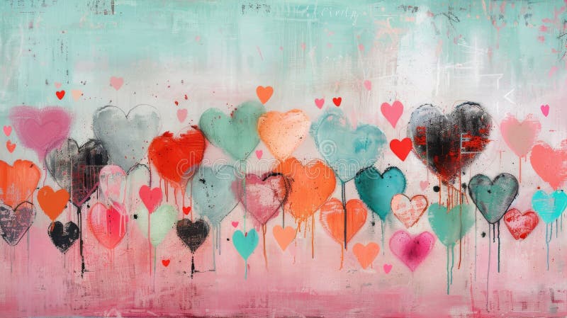 Colorful Hearts Art Displayed with Drips on a Soft Background Stock ...
