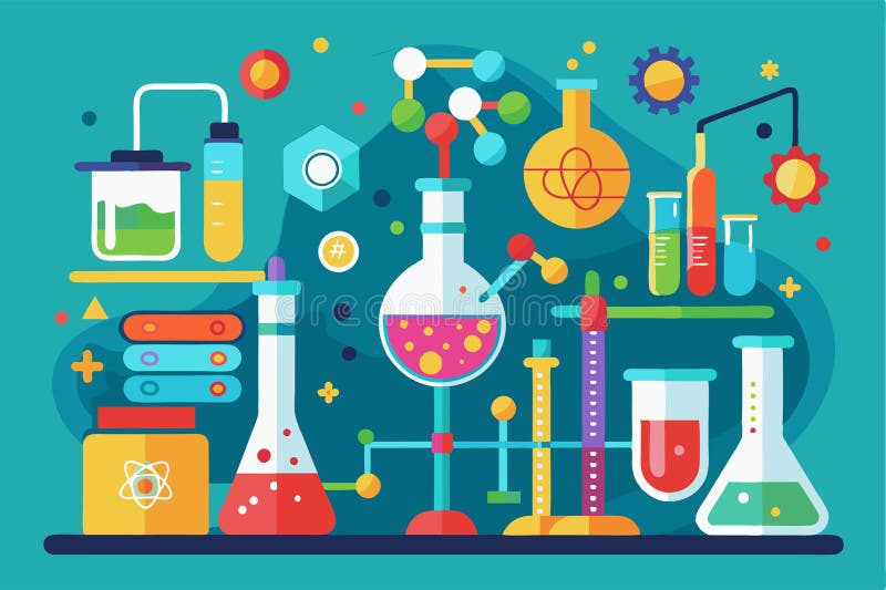 This Vibrant Artwork Features Various Lab Equipment and Chemistry Tools ...