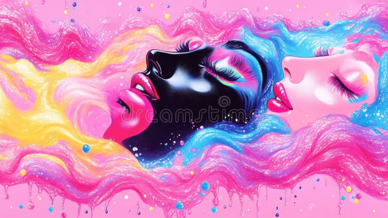 A Vibrant Artwork Featuring Abstract Faces Intertwined with Colorful ...