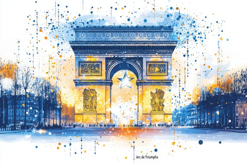 Artistic Depiction of the Arc De Triomphe Illuminated at Twilight in ...