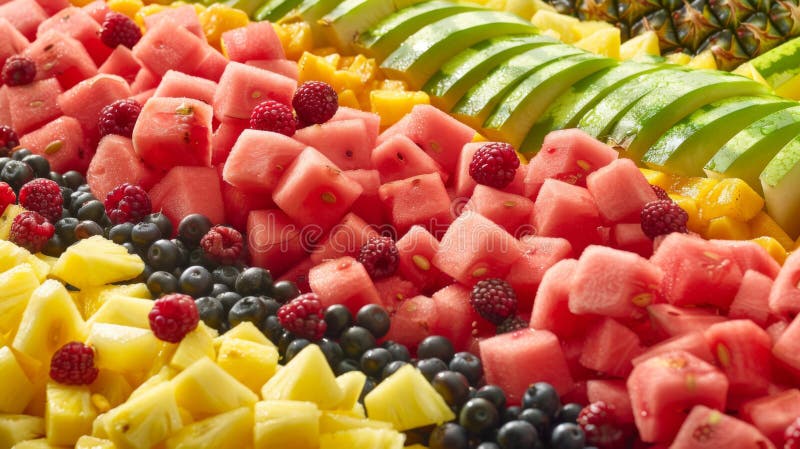 Colorful Fruit Platter Watermelon Pineapple Mango Raspberries ...