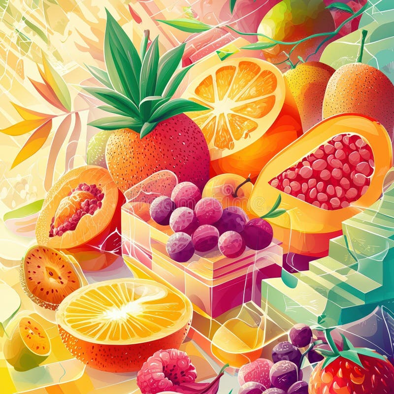 Vibrant Assorted Tropical Fruits Composition Stock Illustration ...