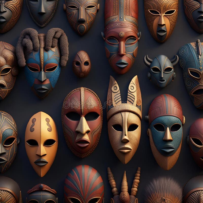 Vibrant Assortment of African Masks are Displayed on a Wall, Creating a ...