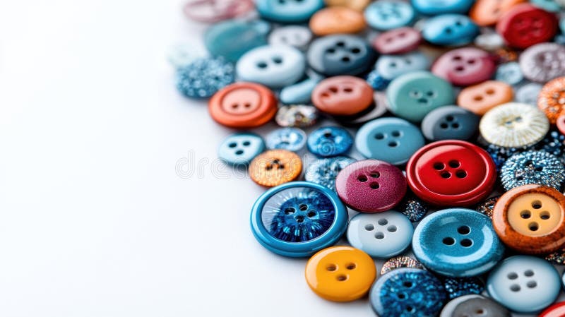 Colorful Collection of Assorted Buttons Displayed on a White Surface ...