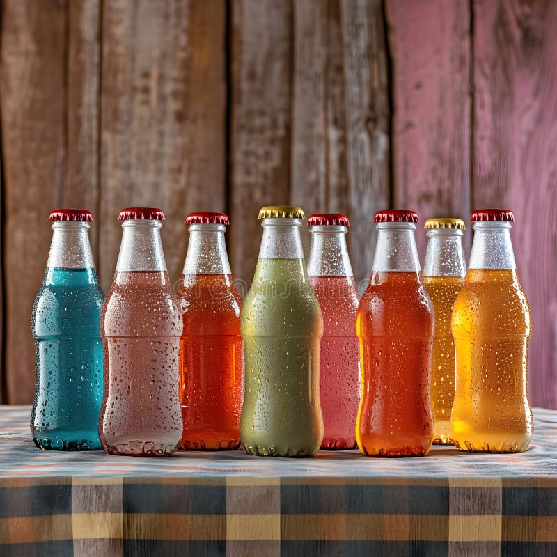Vibrant Assortment of Colorful Bottled Drinks on a Rustic Wooden Table ... Vibrant Assortment of Colorful Bottled Drinks on a Rustic Wooden Table ...