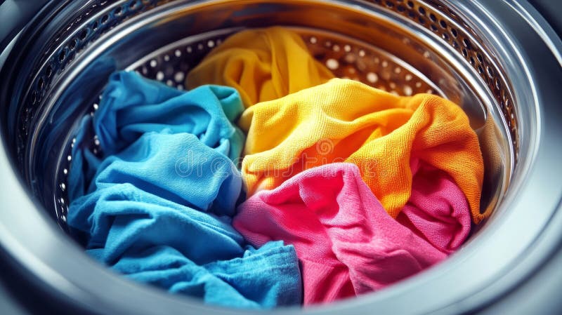 Vibrant Assortment of Colorful Clothes Spinning in a Washing Machine ...