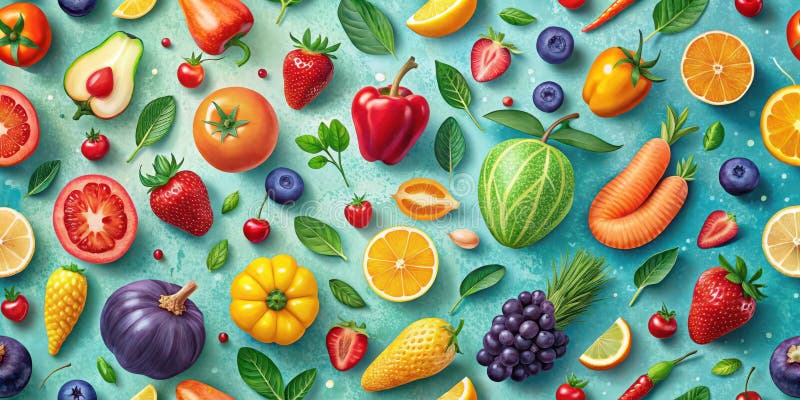 Vibrant Assortment of Colorful Fruits and Vegetables Arranged in a ...