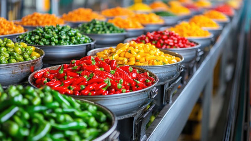 Vibrant Assortment of Colorful Peppers in Market Display Stock Image ...
